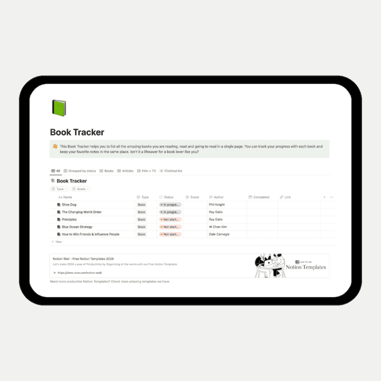 Free Notion Book Tracker Template - Notion Wall